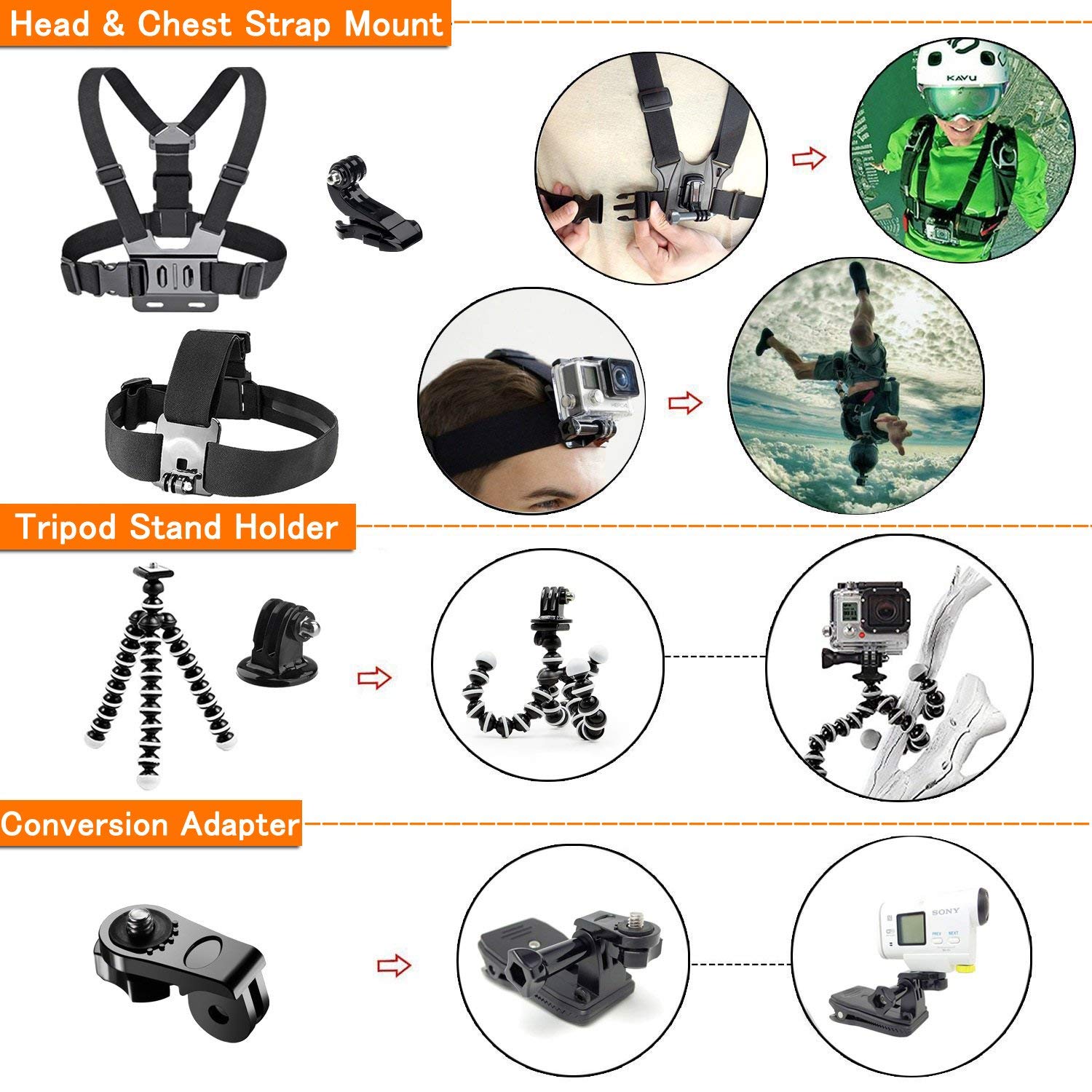 51-in-1 Action Camera Accessories Kit Case Outdoor Sports Bundle Set f ...