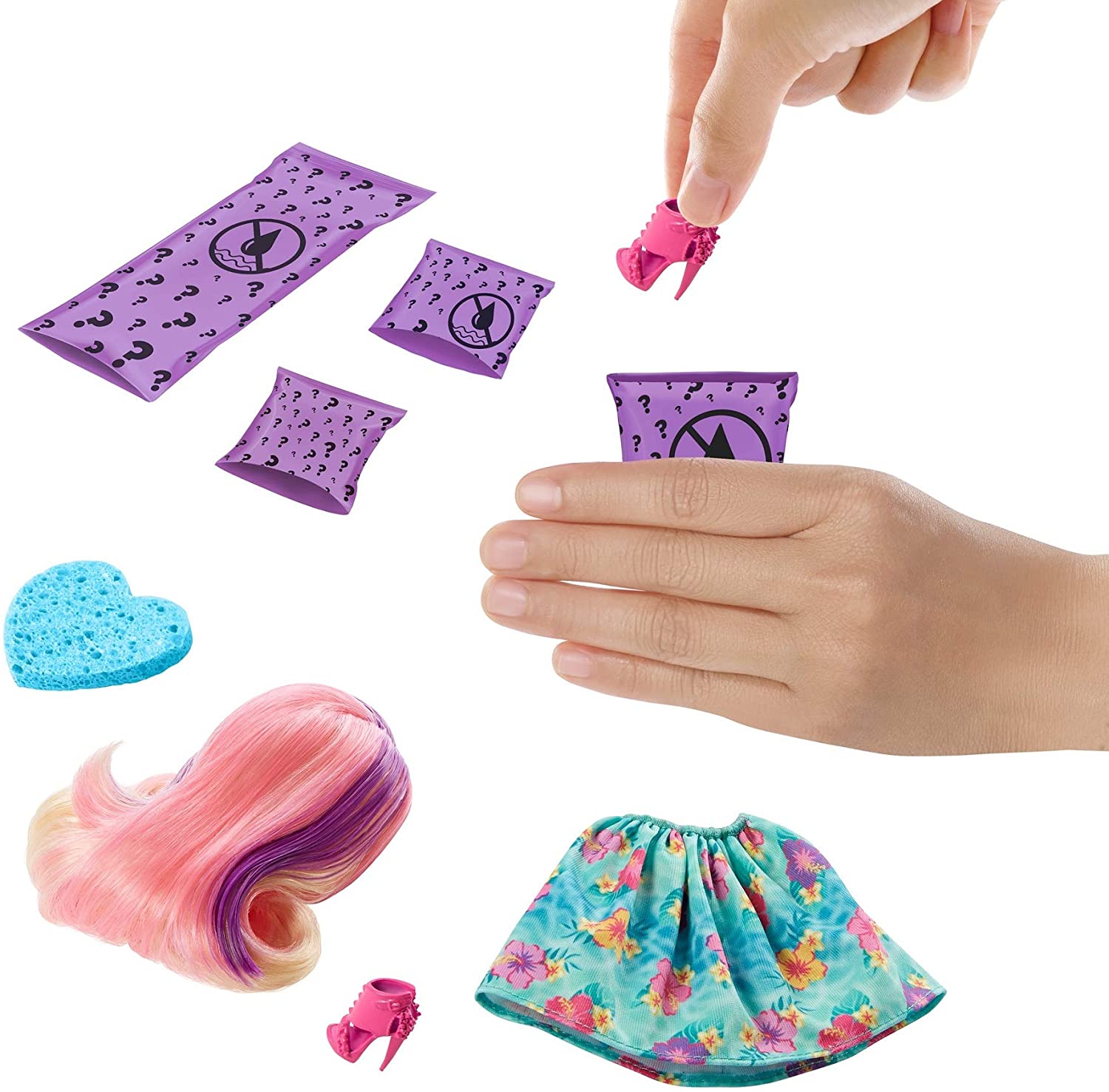 Barbie Color Reveal Doll with 7 Surprises 4 Mystery Bags, Surprise Wig ...