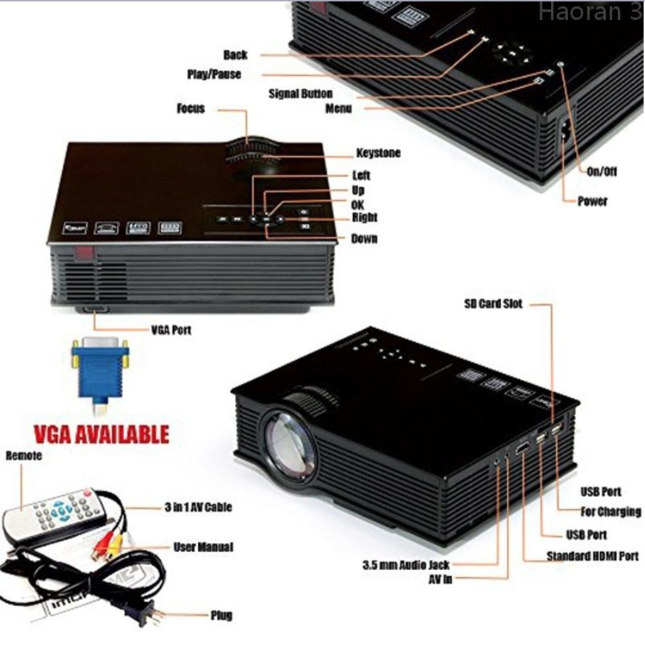 Mini Projector Portable Multimedia Home Cinema Theater LED Projection ...