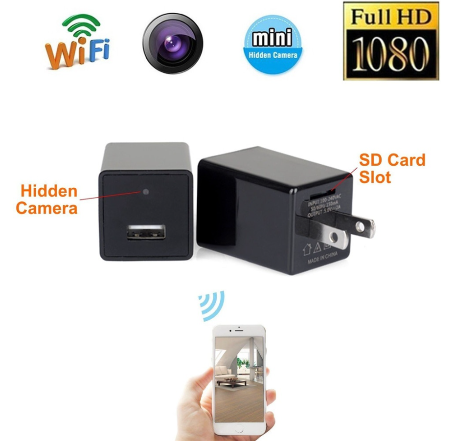 SPY Camera Wireless Hidden Spy Camera Charger AC 1080P WIFI USB wall ...